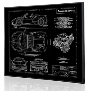 Ferrari 488 Pista Spider Laser Engraved Blueprint Art. Metal, Acrylic ...
