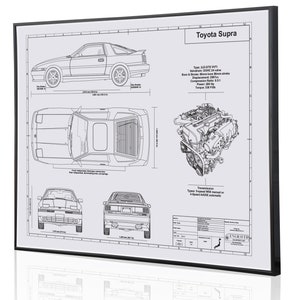 Toyota Supra MKIII Personalized Laser Engraved Wall Blueprint Art ...