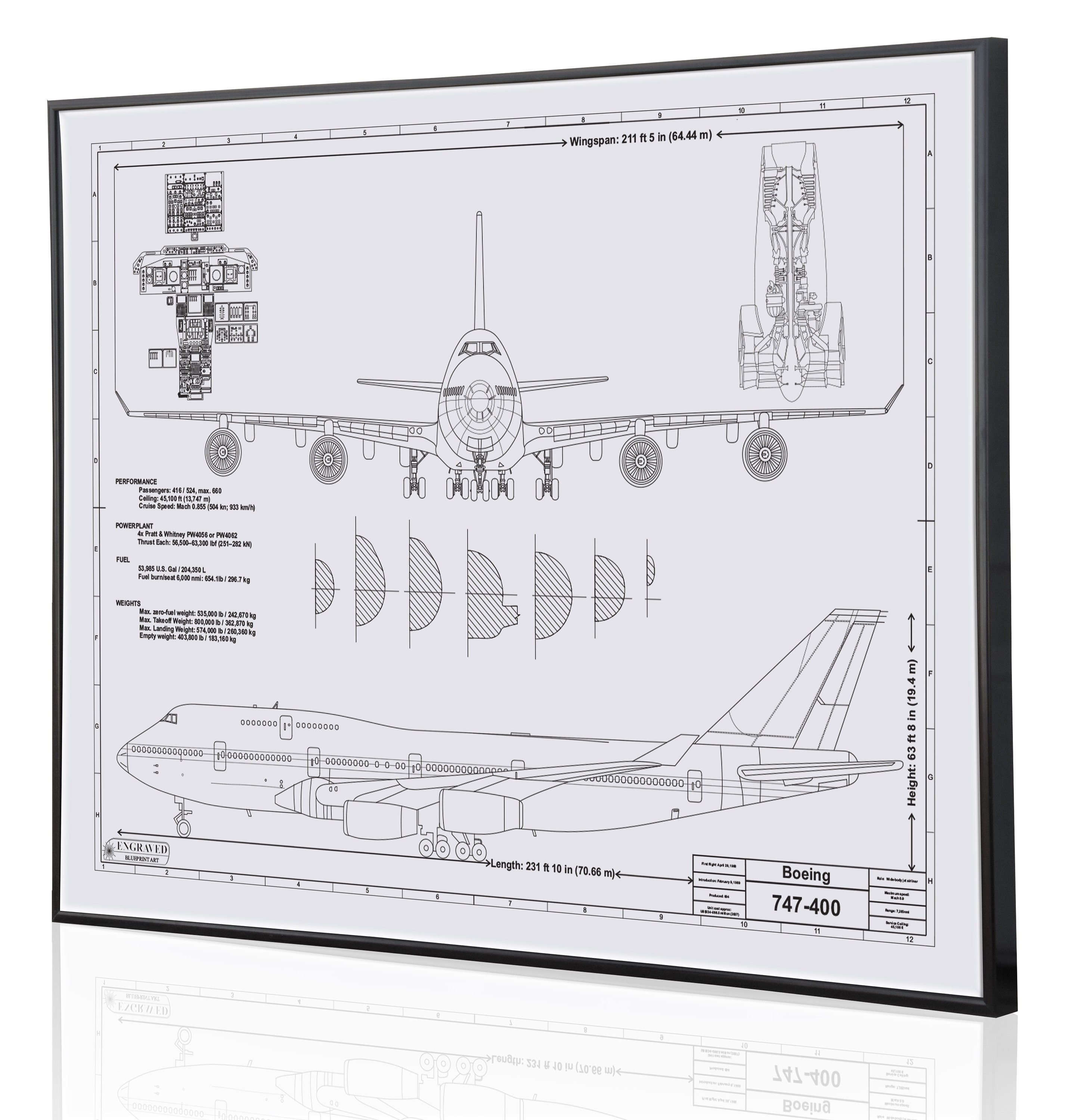 Boeing 747-400 Laser Engraved Wall Art Poster. Engraved on | Etsy