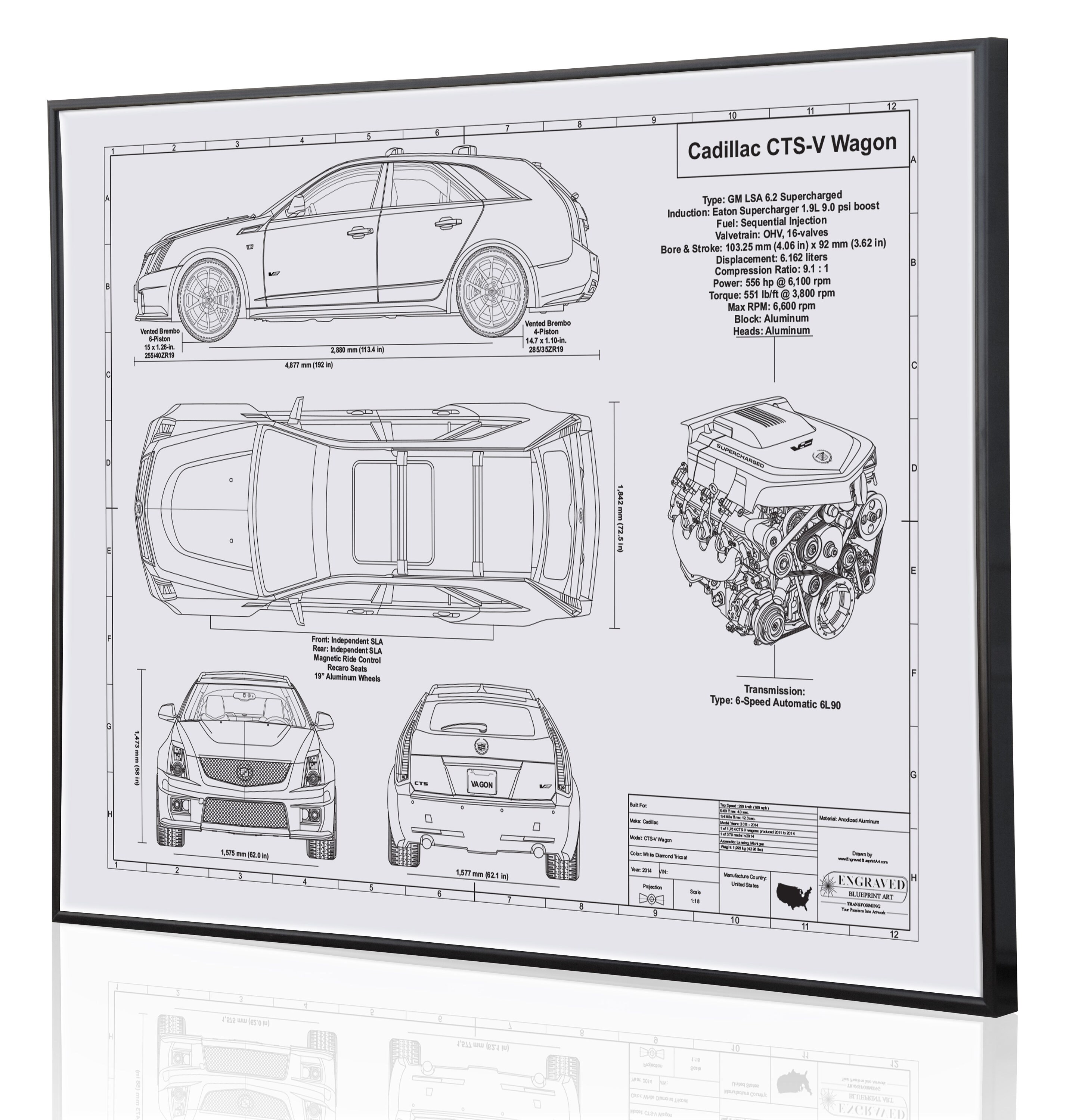 Cadillac CTS-V Wagon Personalized Laser Engraved Blueprint - Etsy