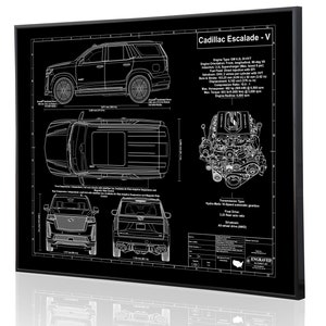 Cadillac Escalade V Blueprint, Personalized Engraved Blueprint Wall Art ...
