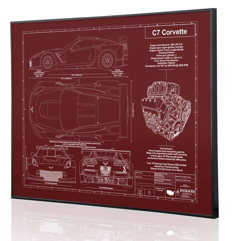 Corvette C7.R Racecar Laser Engraved Wall Art Poster. Engraved - Etsy