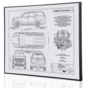Cadillac Escalade V Blueprint, Personalized Engraved Blueprint Wall Art ...