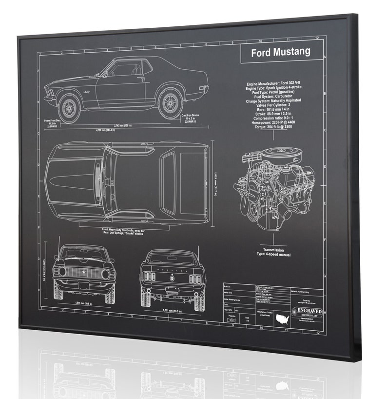 Ford Mustang 1970 Laser Engraved Wall Art. Engraved on Metal - Etsy