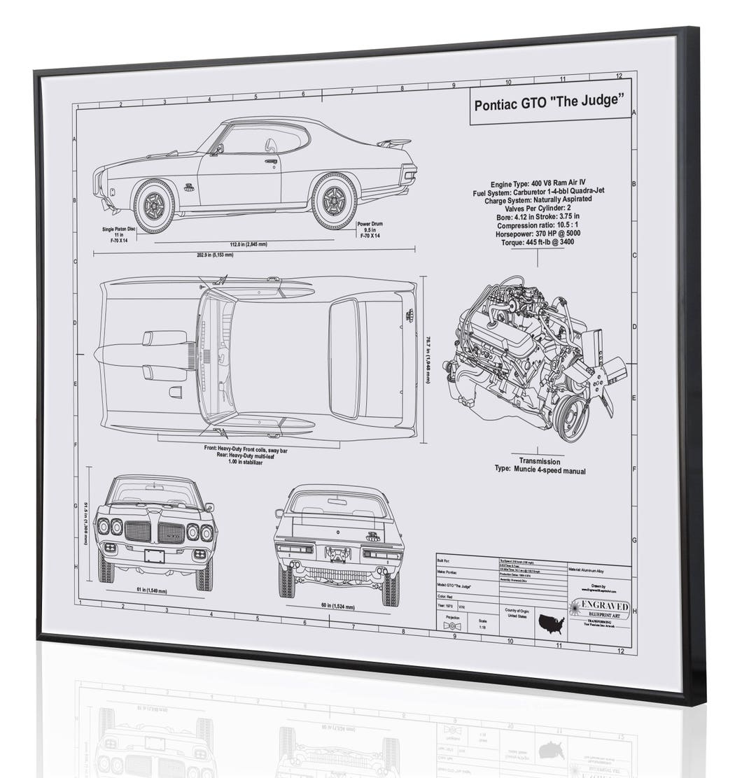 Pontiac GTO 1970 Judge Laser Engraved Wall Art Poster. Engraved on ...