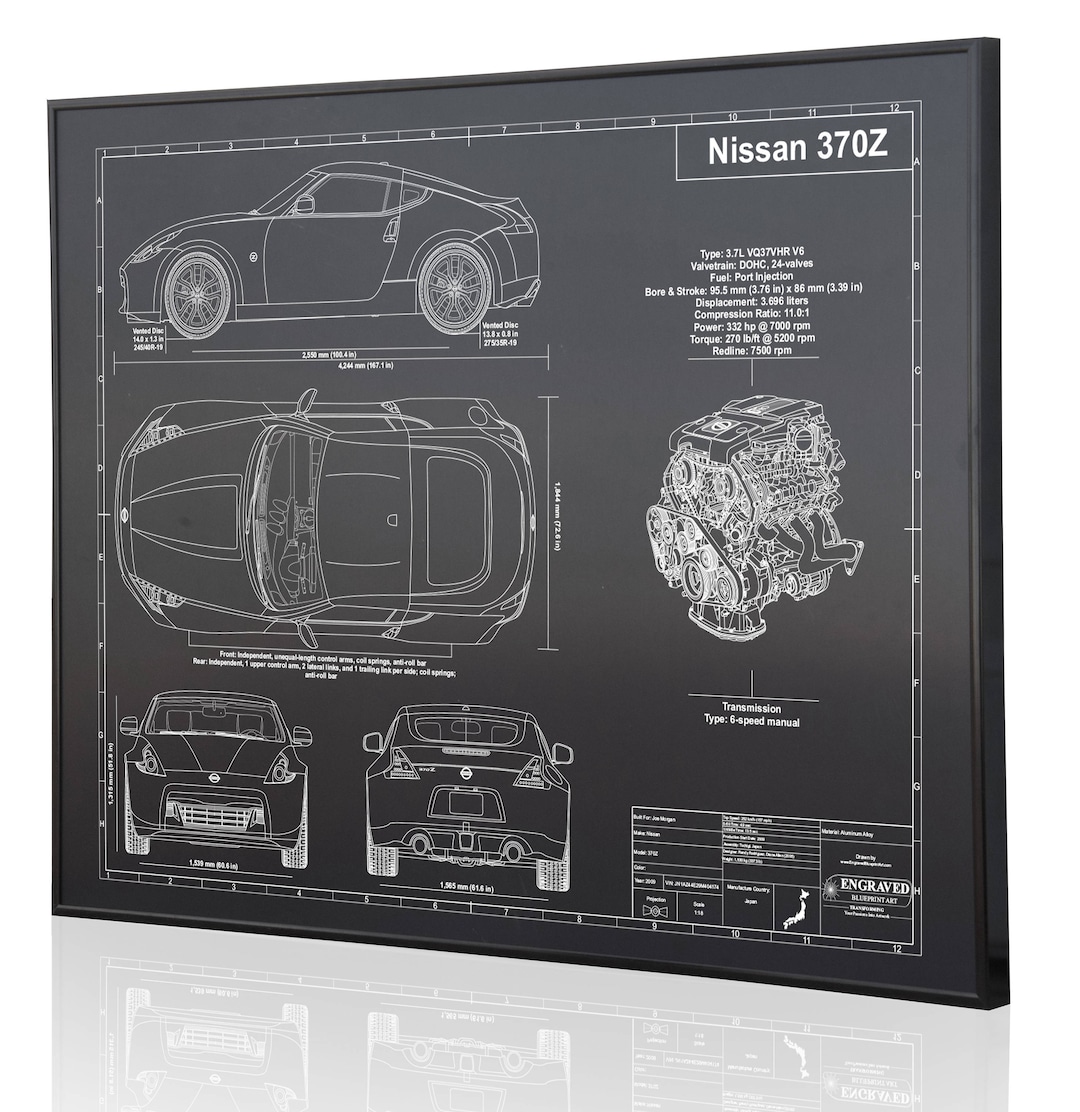 Nissan 370Z Laser Engraved Wall Art Poster. Engraved on Metal, Acrylic ...