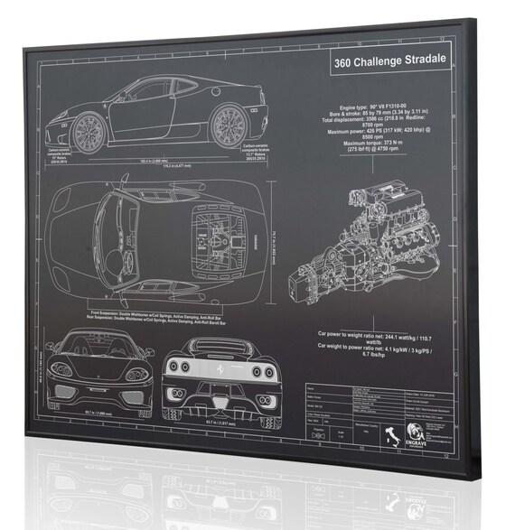 Ferrari 360 Challenge Stradale Laser Engraved Wall Art Poster. | Etsy