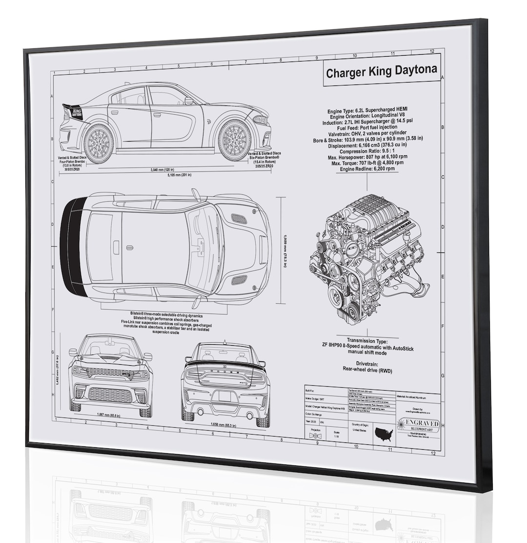 Dodge Charger Hellcat King Daytona Laser Engraved Wall Art Poster ...