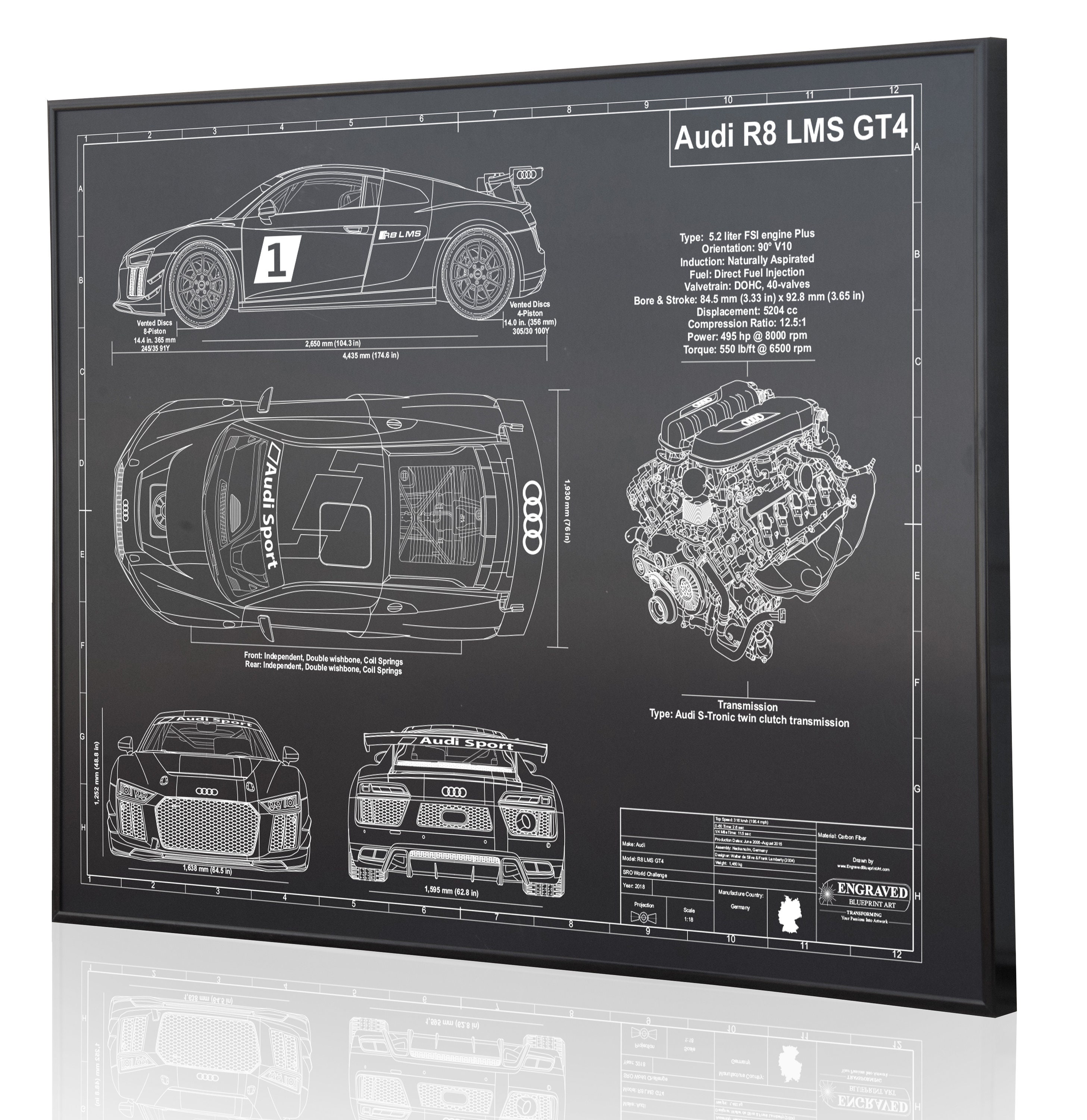 Audi R8 LMS GT4 Laser Engraved Wall Art. Engraved on Metal | Etsy