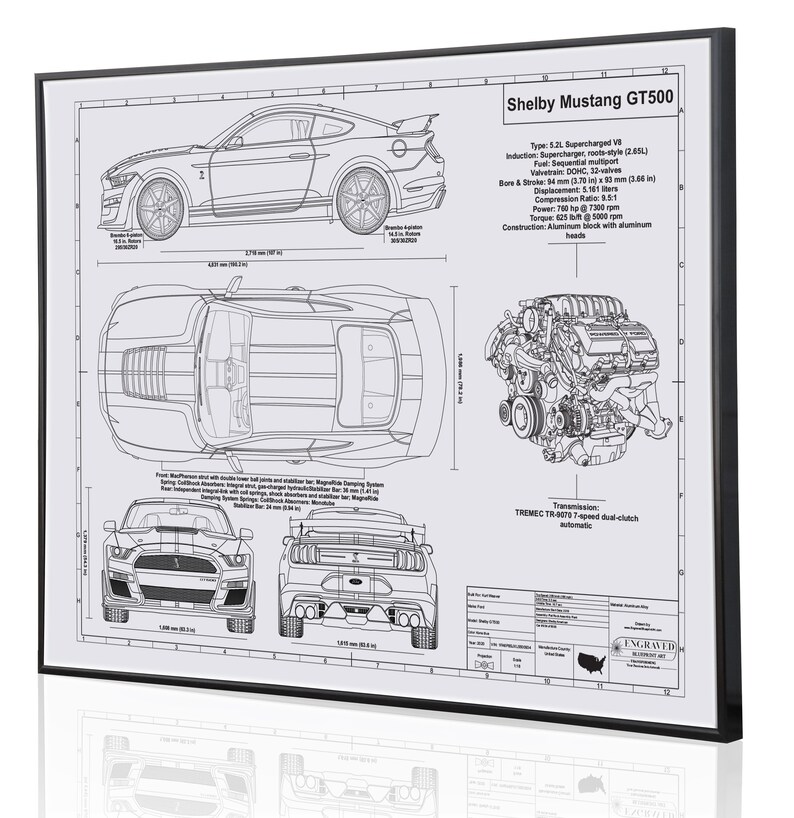Ford Mustang Shelby GT500 2020 Laser Engraved Wall Art Poster. - Etsy