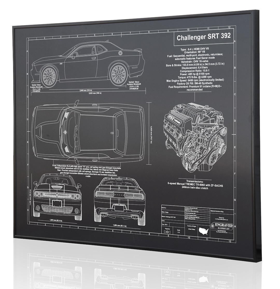 Dodge Challenger SRT 392 Laser Engraved Wall Art Poster. Engraved on ...