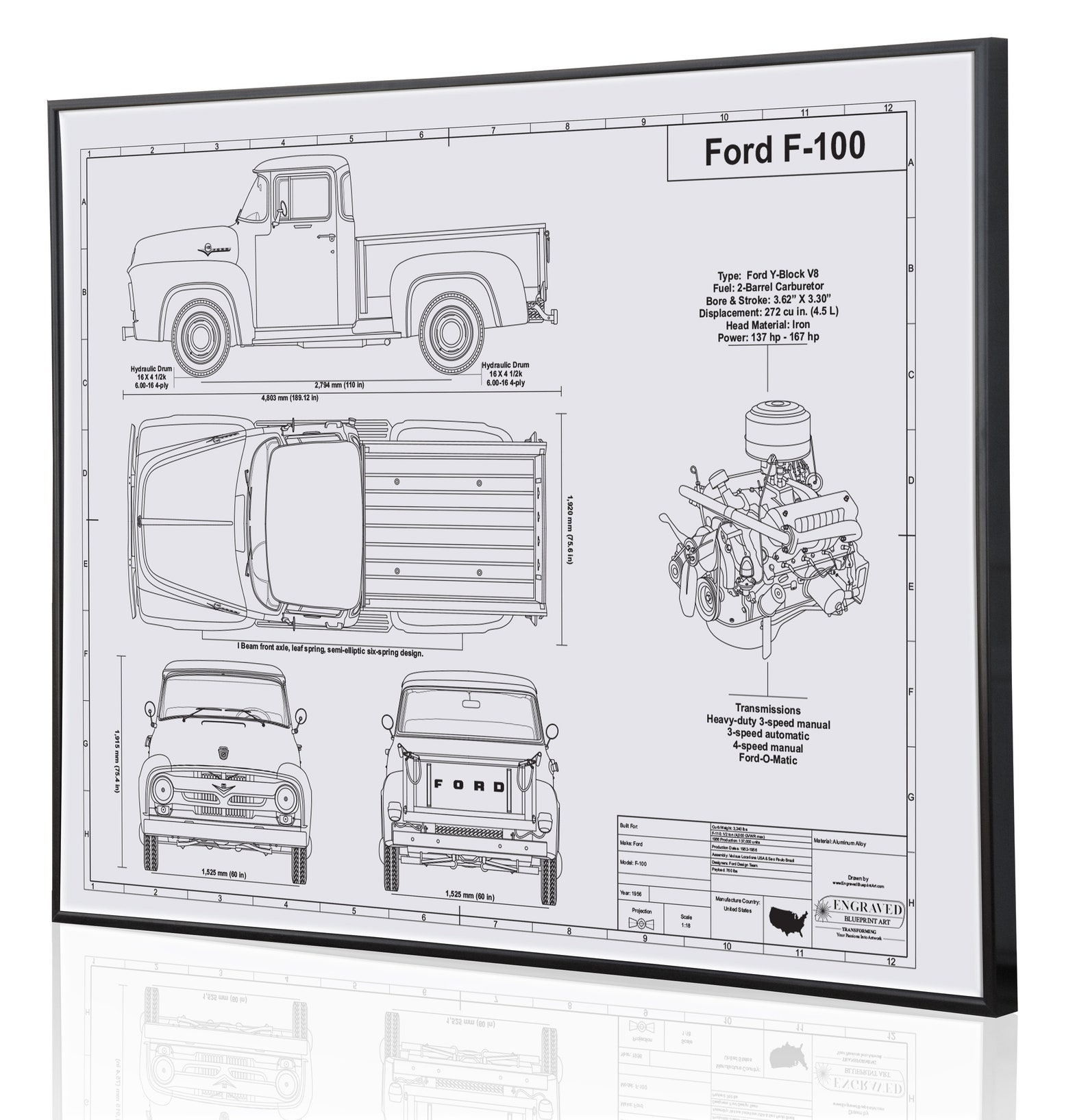 Ford F-100 Pickup Laser Engraved Wall Art Poster. Engraved on - Etsy