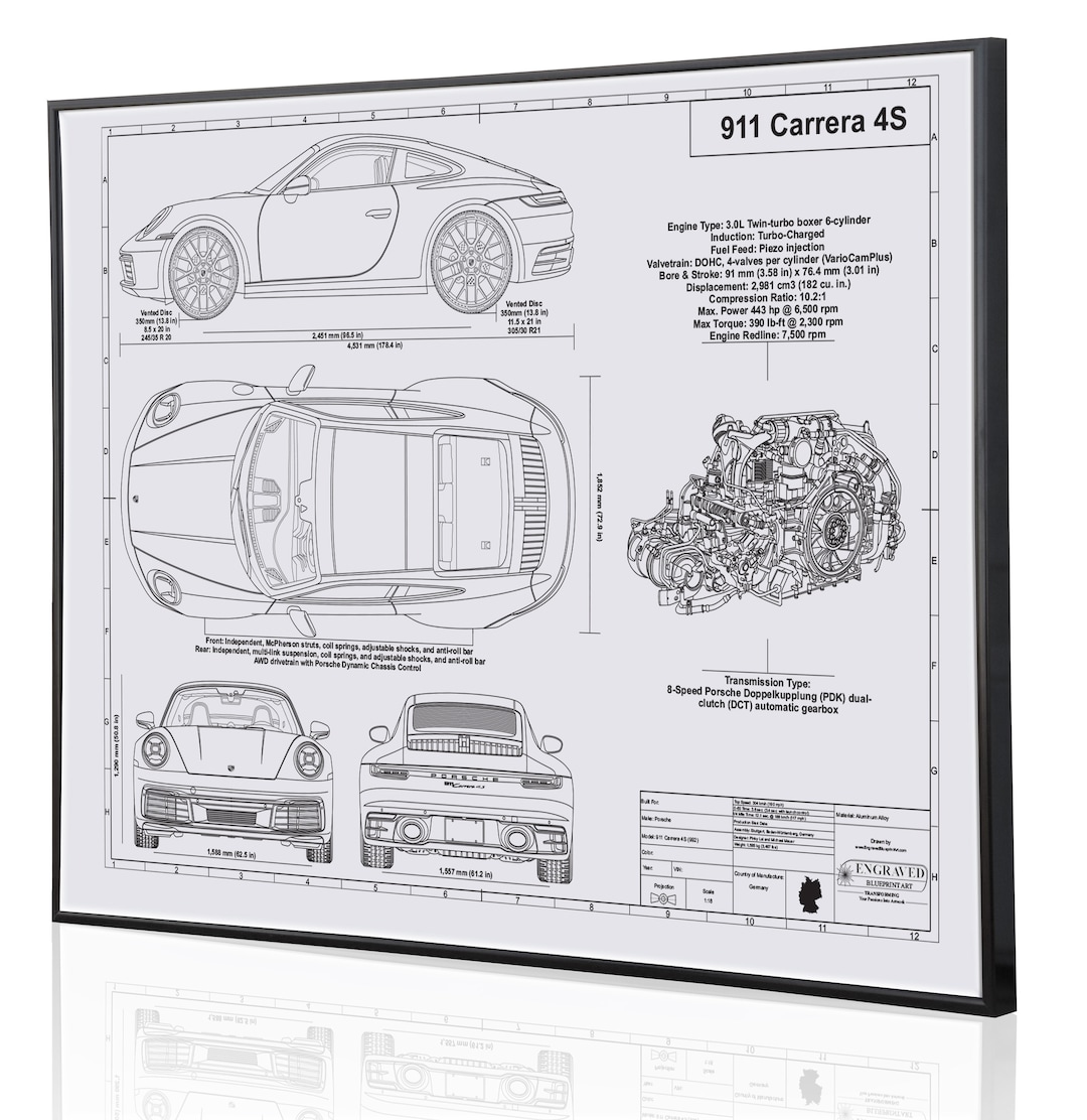 Porsche 911 Carrera 4S Coupe 992 Laser Engraved Porsche Wall Art ...