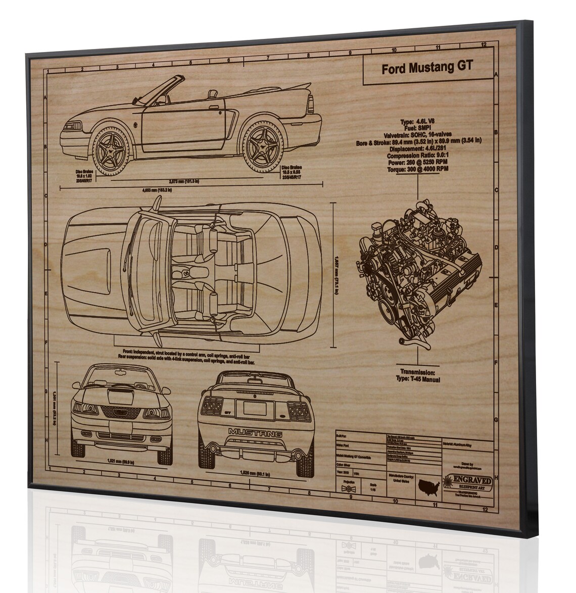 Ford Mustang GT Convertible Personalized Laser Engraved Wall - Etsy
