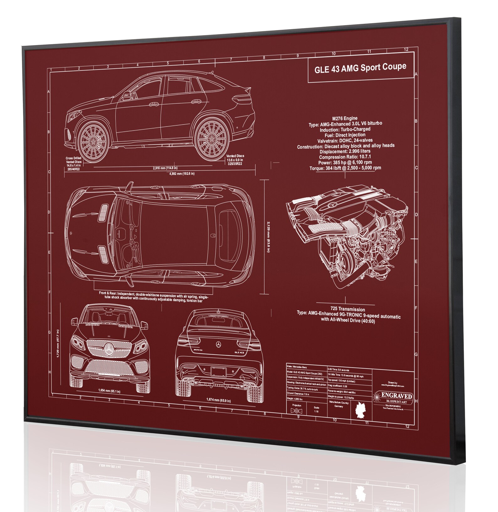 Mercedes-Benz GLE 43 AMG Personalized Laser Engraved Wall Art. | Etsy