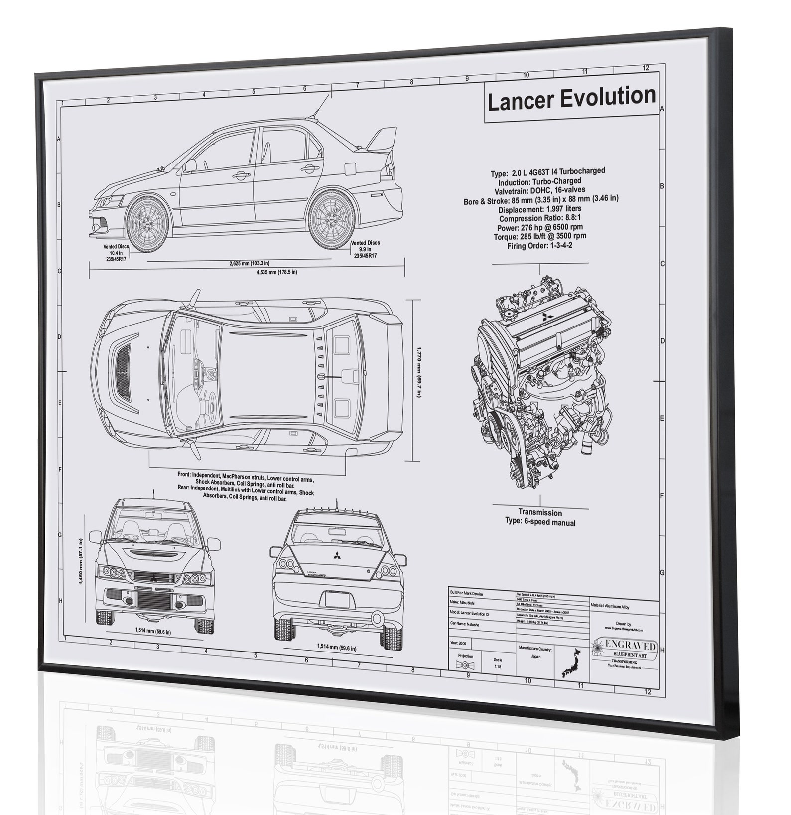 Mitsubishi Lancer Evolution 9 Laser Engraved Wall Art Poster. - Etsy