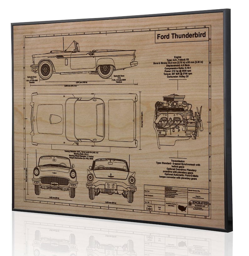 Ford Thunderbird 1957 Laser Engraved Wall Art. Blueprint Sign - Etsy