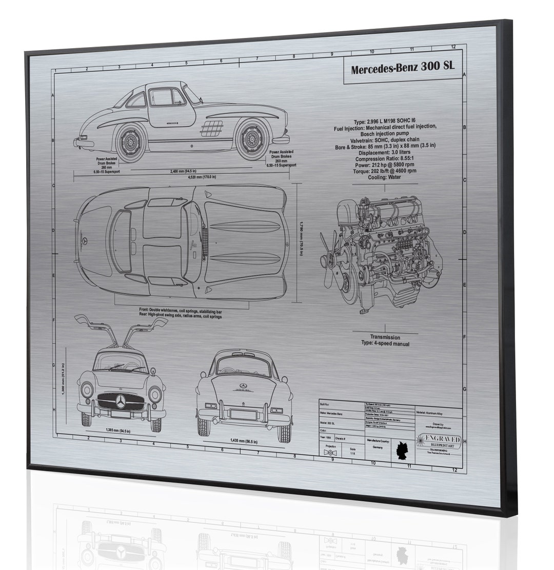 Mercedes-benz 300SL Coupe Laser Engraved Wall Art. Engraved on Metal ...