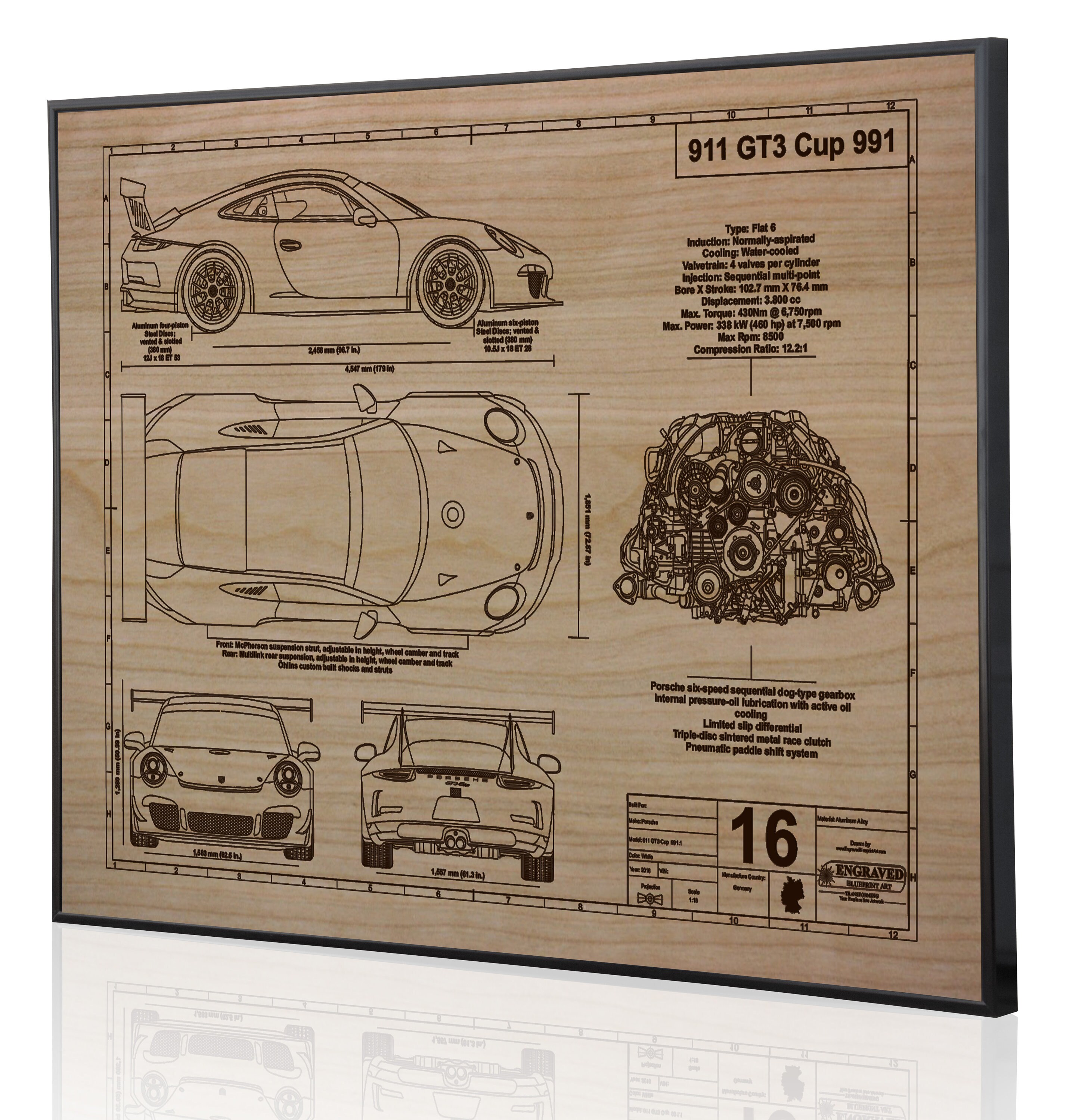 Porsche 991 911 GT3 Cupcar Laser Engraved Car Blueprint Art - Etsy
