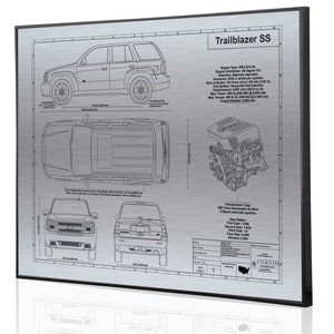 Chevrolet Trailblazer SS Laser Engraved Wall Art Blueprint. Engraved on ...