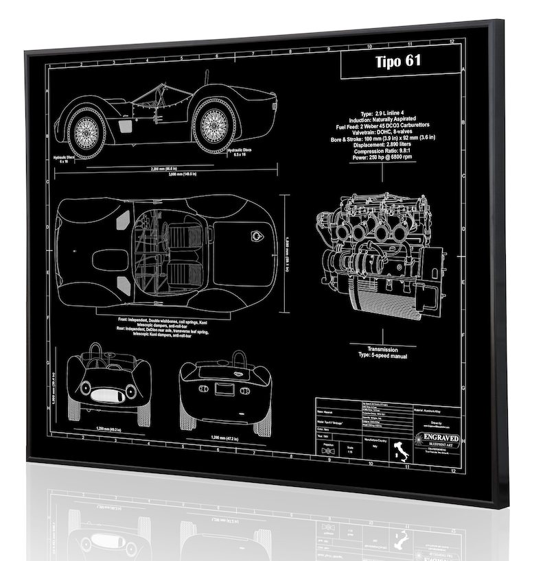 Maserati Tipo 61 Birdcage Blueprint Laser Engraved Wall Art. - Etsy
