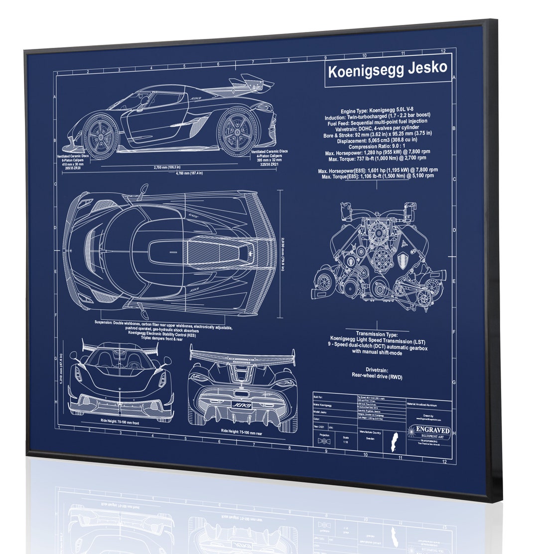 Koenigsegg Jesko Blueprint Laser Engraved Wall Art. Engraved - Etsy
