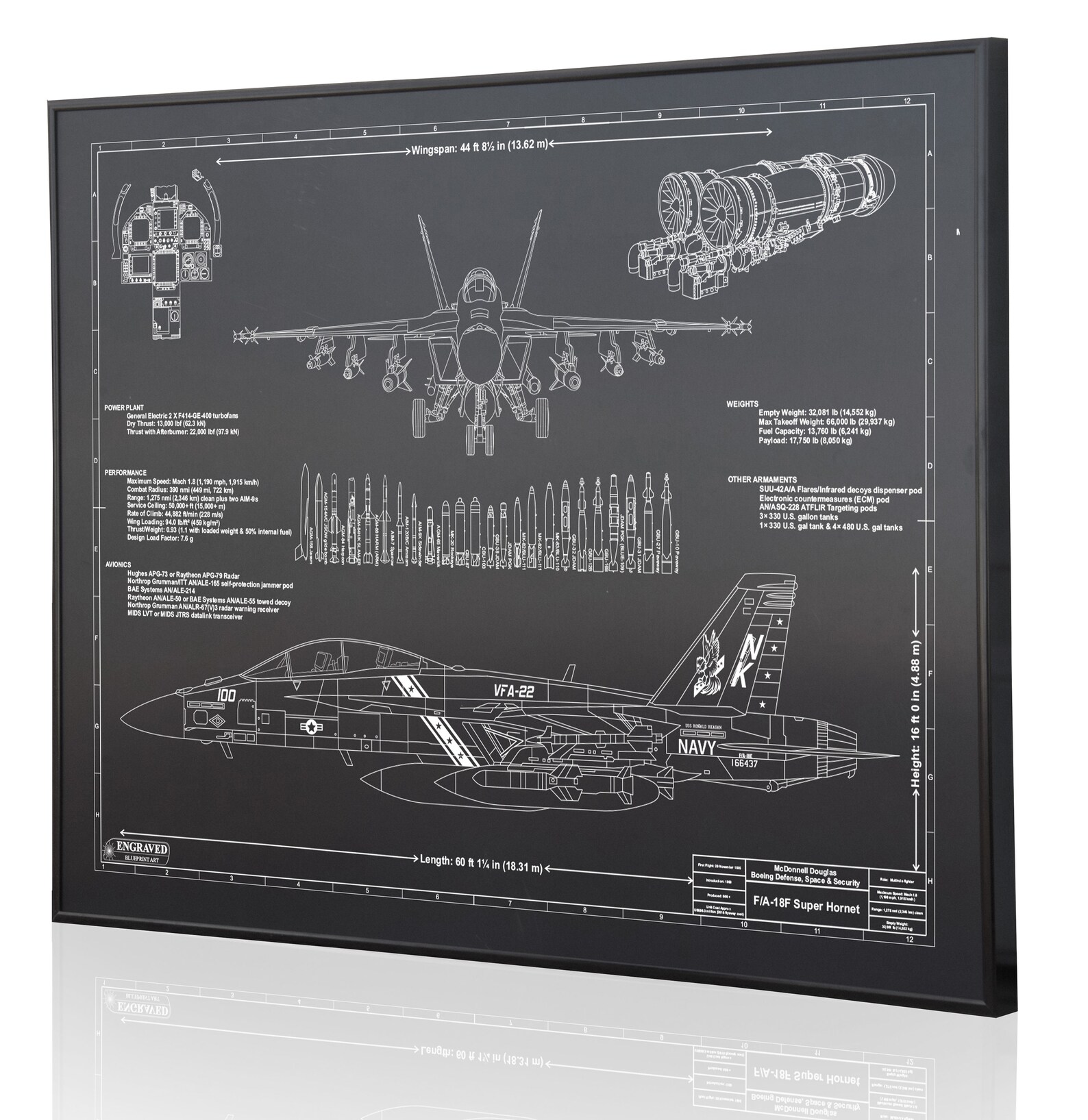 F/A-18F Personalized Laser Engraved Blueprint Artwork. Custom - Etsy