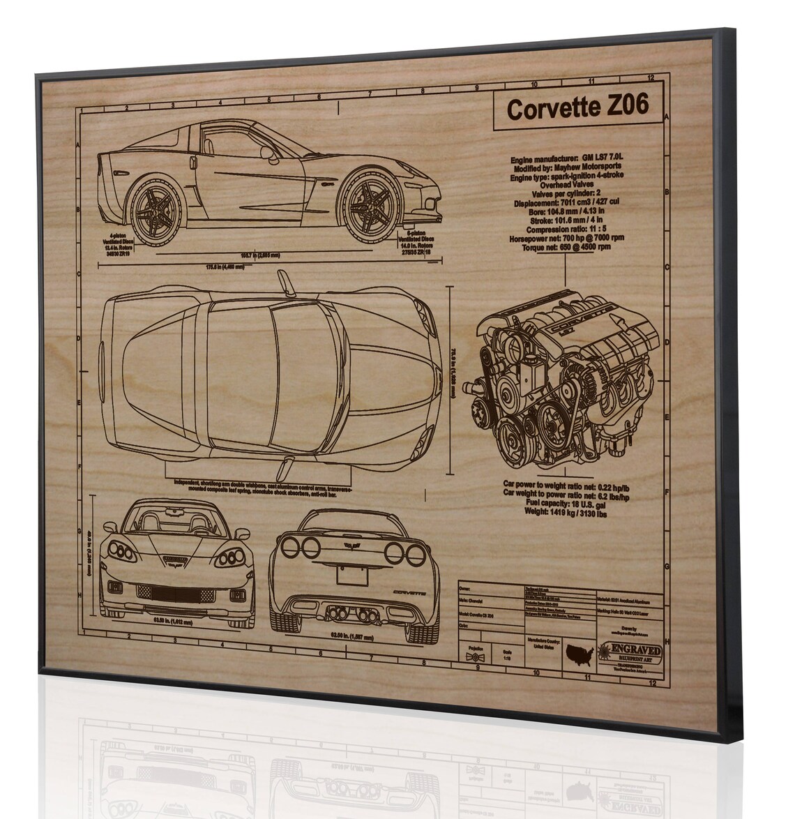 Corvette C6 Z06 Laser Engraved Wall Art Poster. Engraved on - Etsy