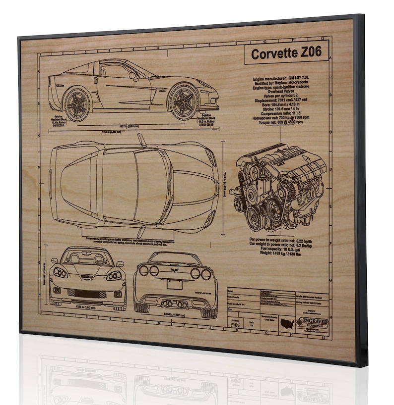 Corvette C6 Z06 Laser Engraved Wall Art Poster. Engraved on | Etsy
