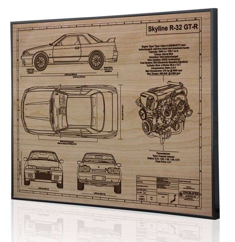 Nissan R-32 Skyline GT-R Laser Engraved Wall Art Poster. | Etsy