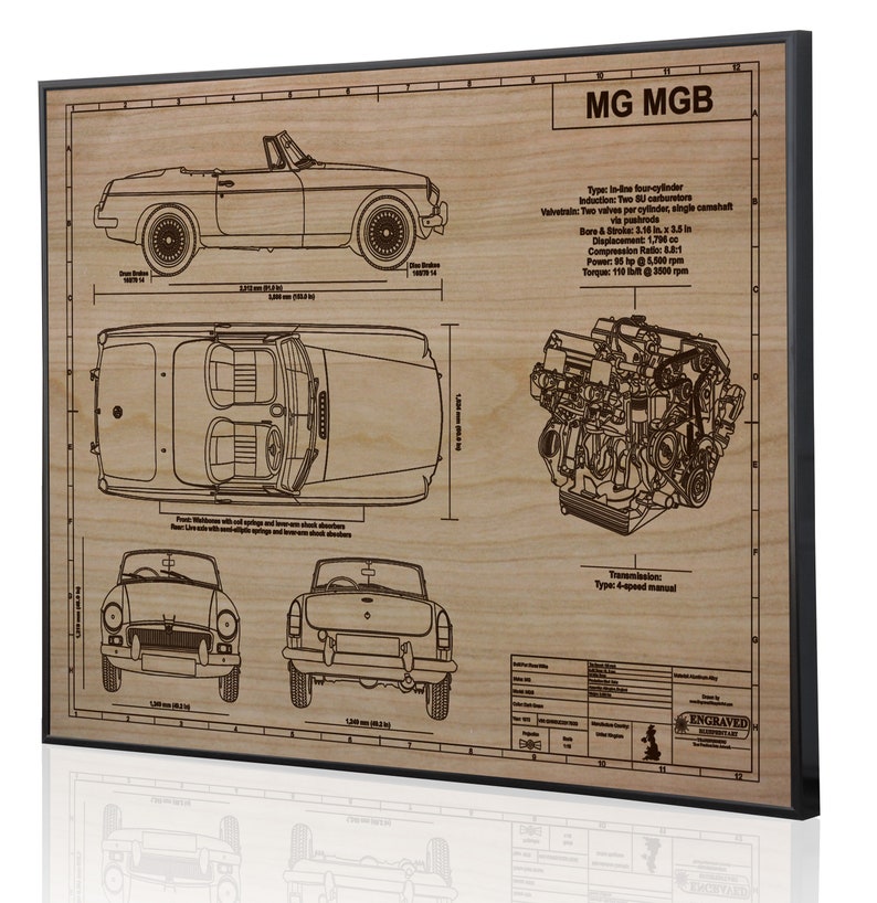 MG MGB Laser Engraved & Personalized Wall Art. Engraved on | Etsy