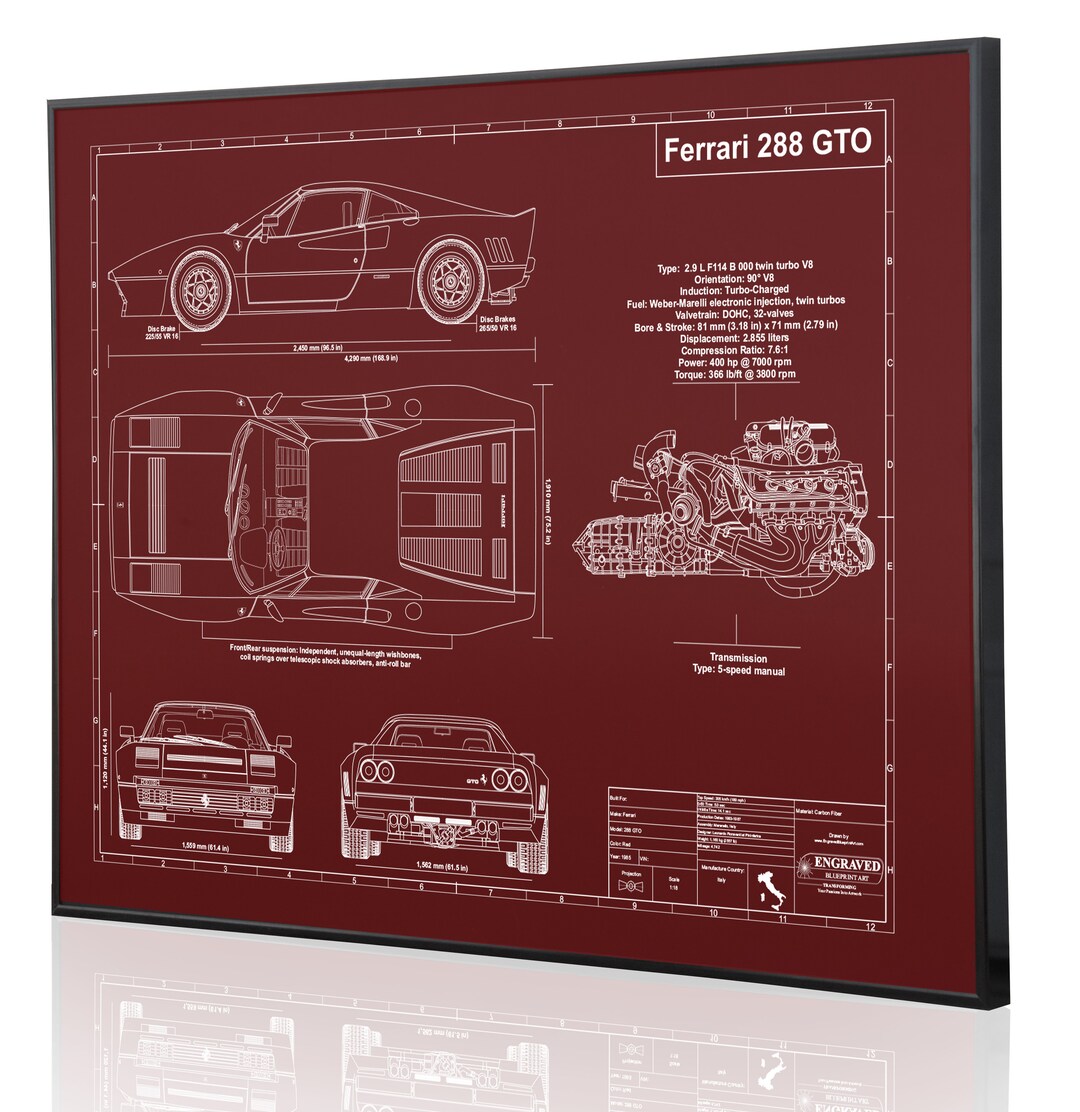 Ferrari 288 GTO Personalized Laser Engraved Wall Art Poster. Engraved ...