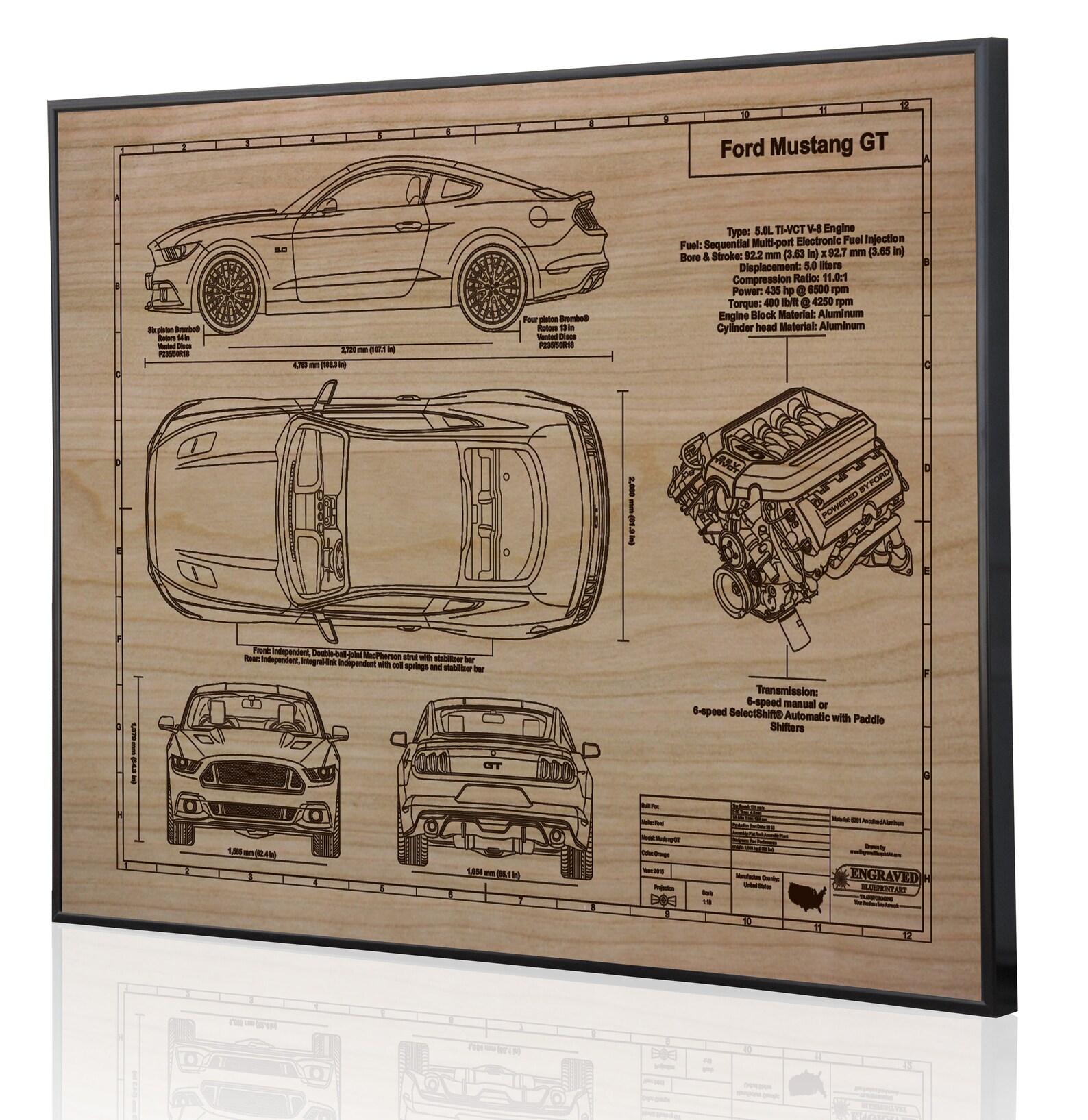 Ford Mustang GT 2015 Laser Engraved Wall Art. Engraved on - Etsy