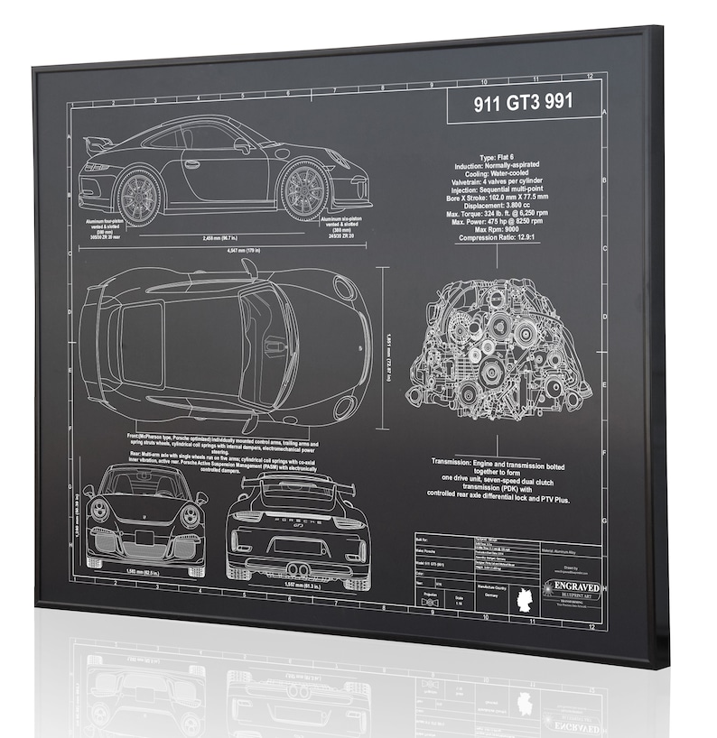 Porsche Car Blueprint Art Porsche 991.1 911 GT3 Laser - Etsy
