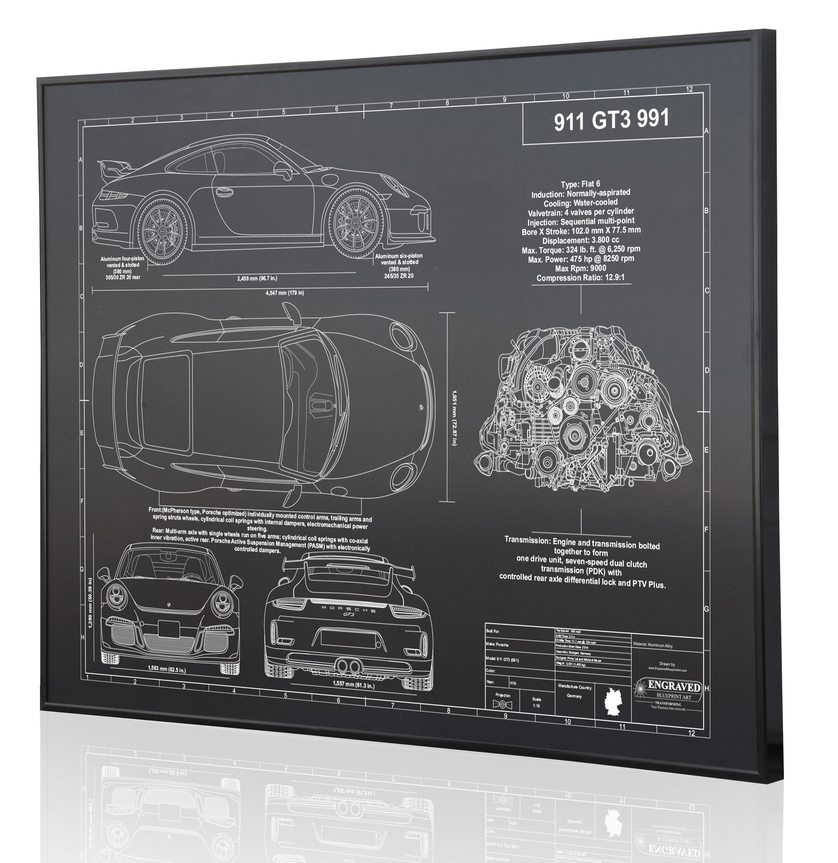 Porsche Car Blueprint Art Porsche 991.1 911 GT3 Laser - Etsy