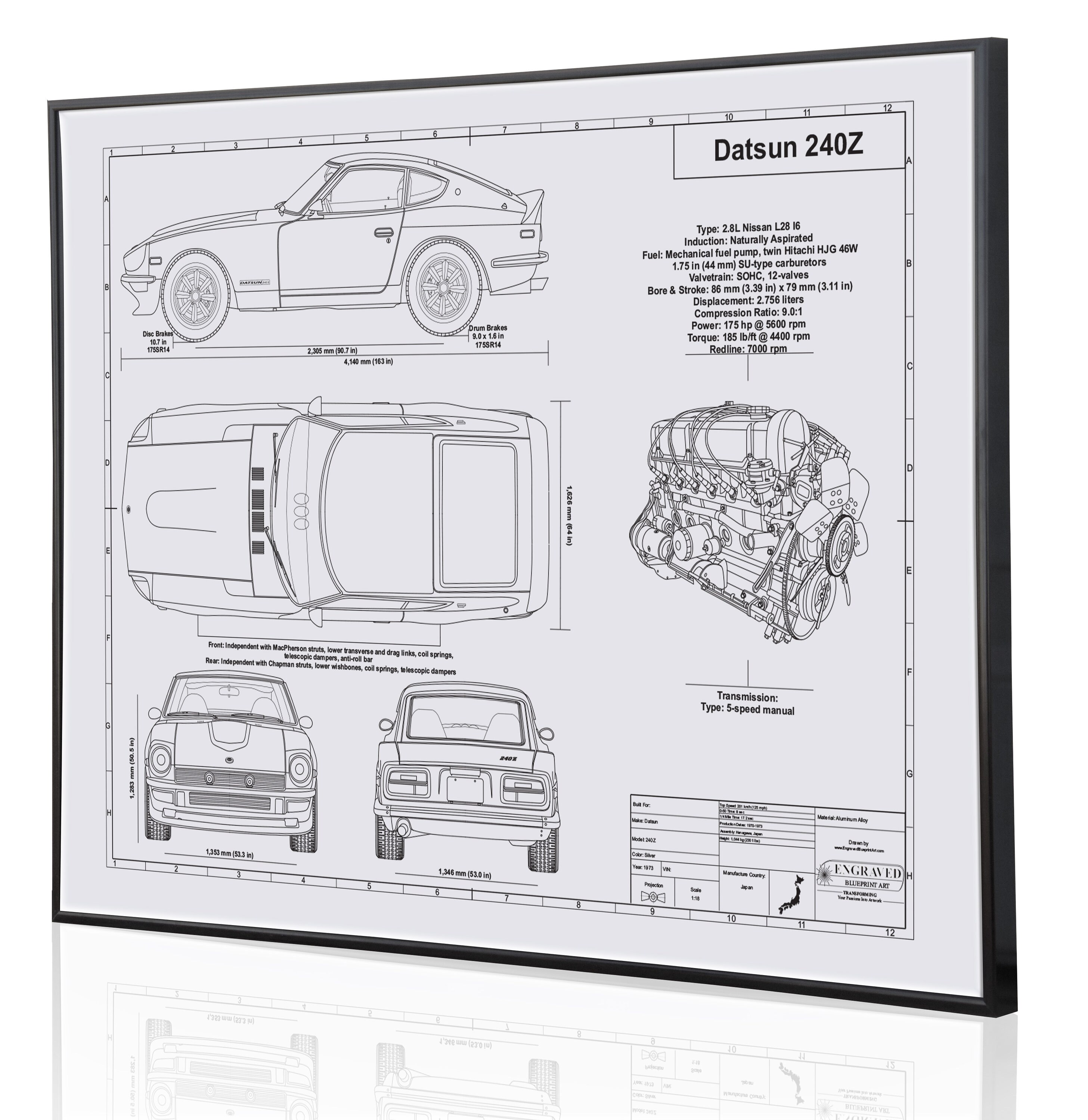 Nissan 240Z Datsun Laser Engraved Wall Art Poster. Engraved on - Etsy