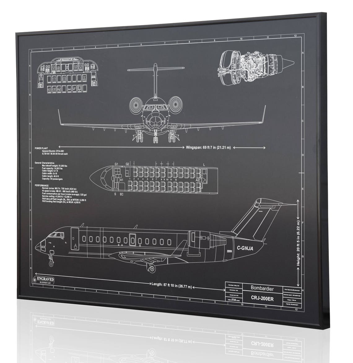Bombardier CRJ-200 Laser Engraved Wall Art Poster. Engraved on | Etsy