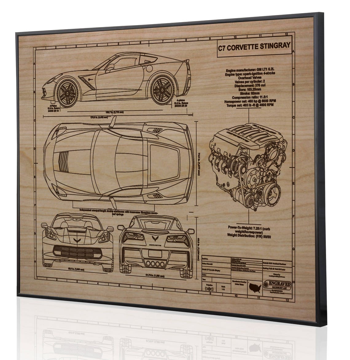 Chevrolet Corvette C7 Stingray Laser Engraved Wall Art Poster. | Etsy