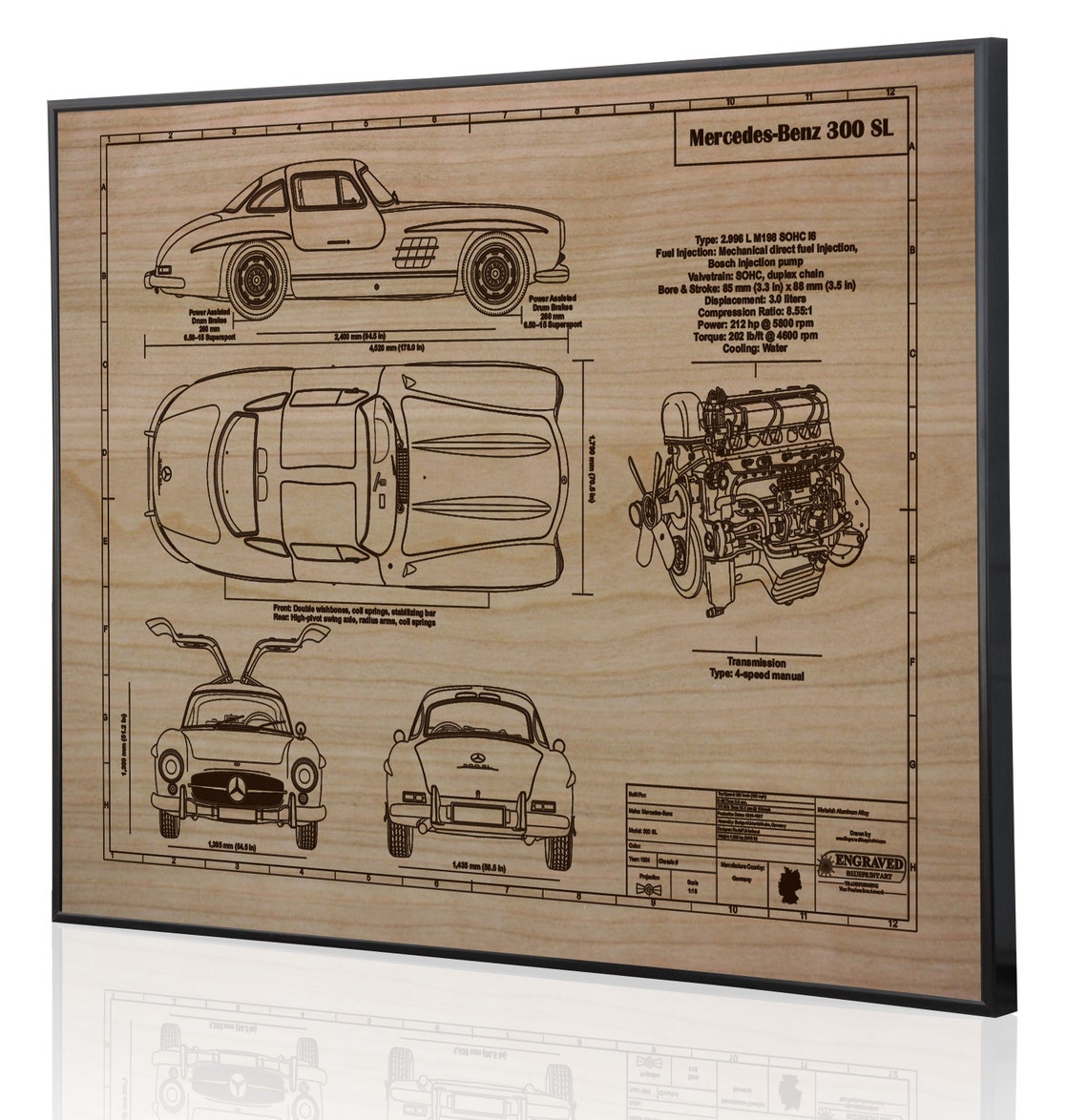 Mercedes-benz 300SL Coupe Laser Engraved Wall Art. Engraved on - Etsy