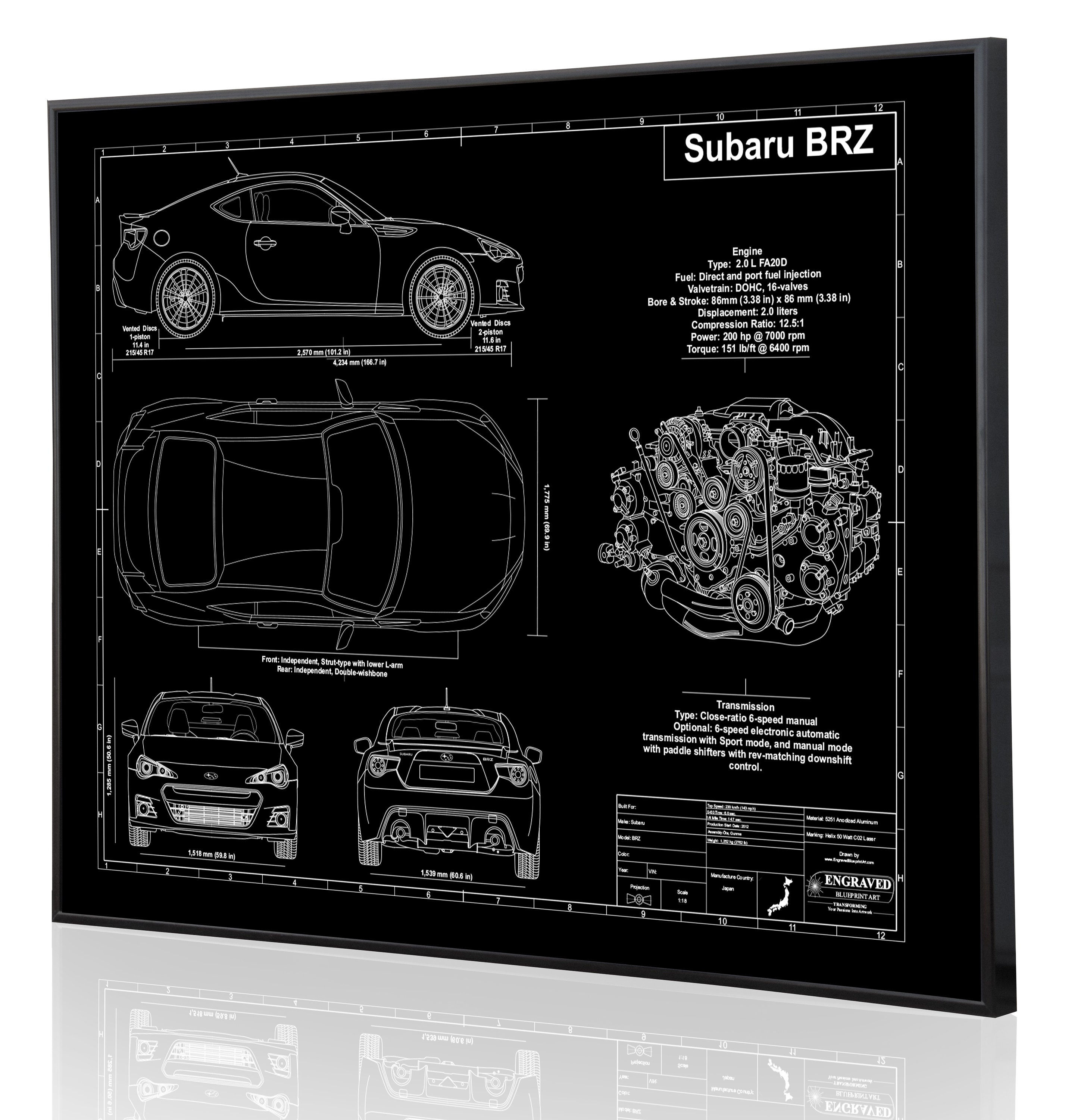 Subaru BRZ Personalized Blueprint Laser Engraved Wall Art | Etsy