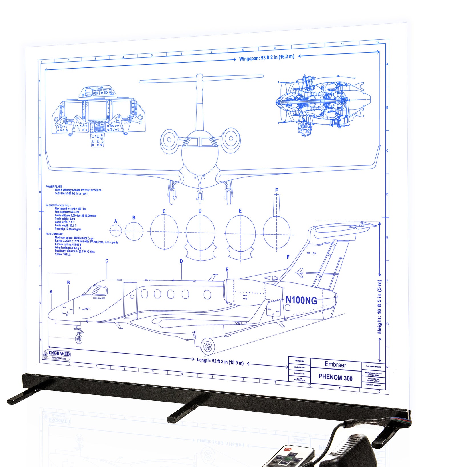Embraer Phenom 300 Laser Engraved Wall Art Poster. Engraved on | Etsy