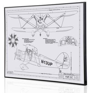 Waco YMF-5C Personalized Engraved Blueprint Artwork. Custom Artwork for ...