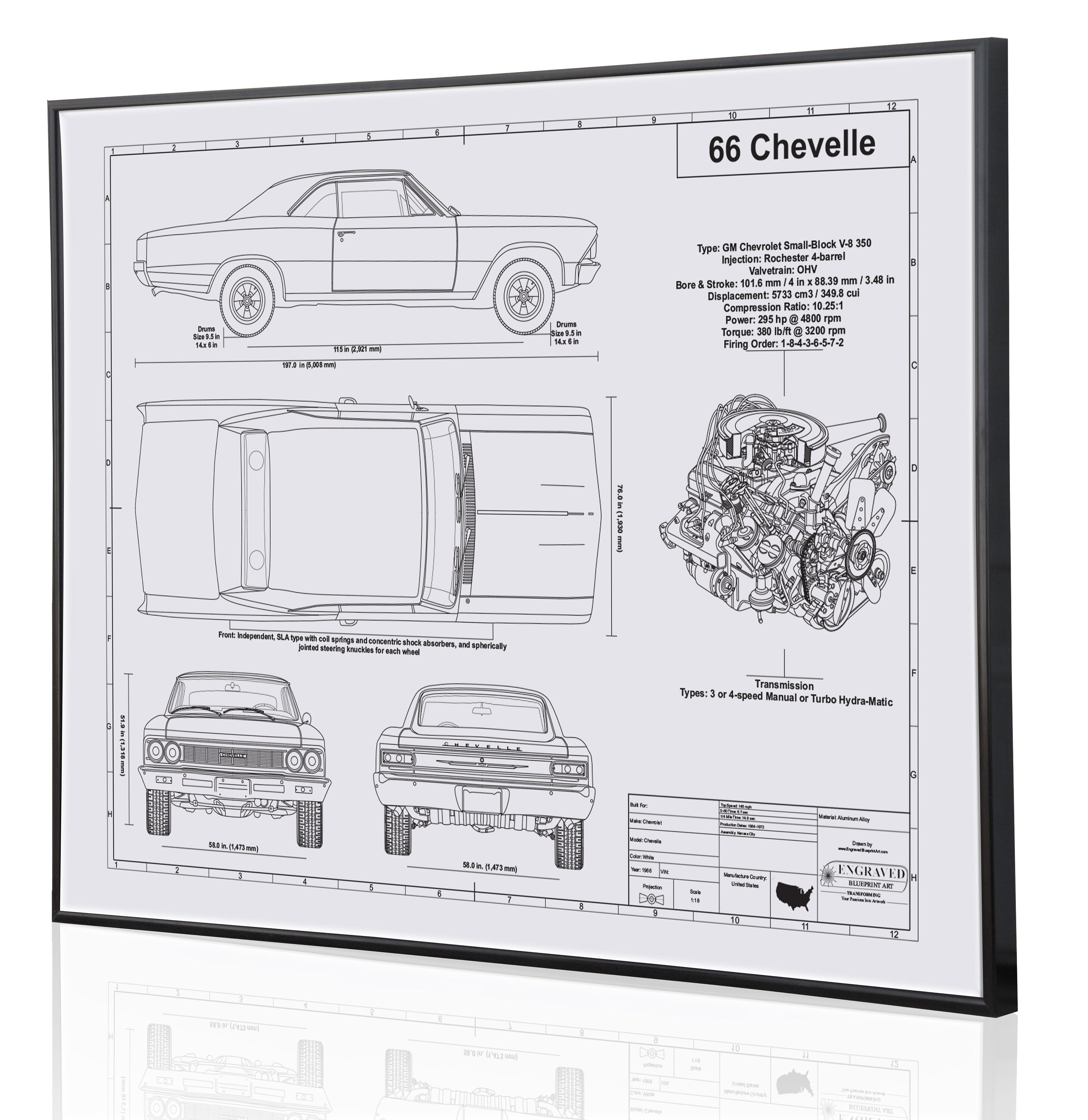 Chevrolet Chevelle 1966 Laser Engraved Wall Art Blueprint - Etsy