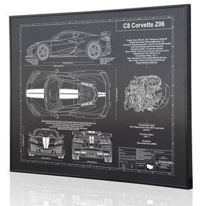 C8 Corvette Z06/Z07 Coupe Engraved Blueprint Art Hand Drawn. Wall Art ...