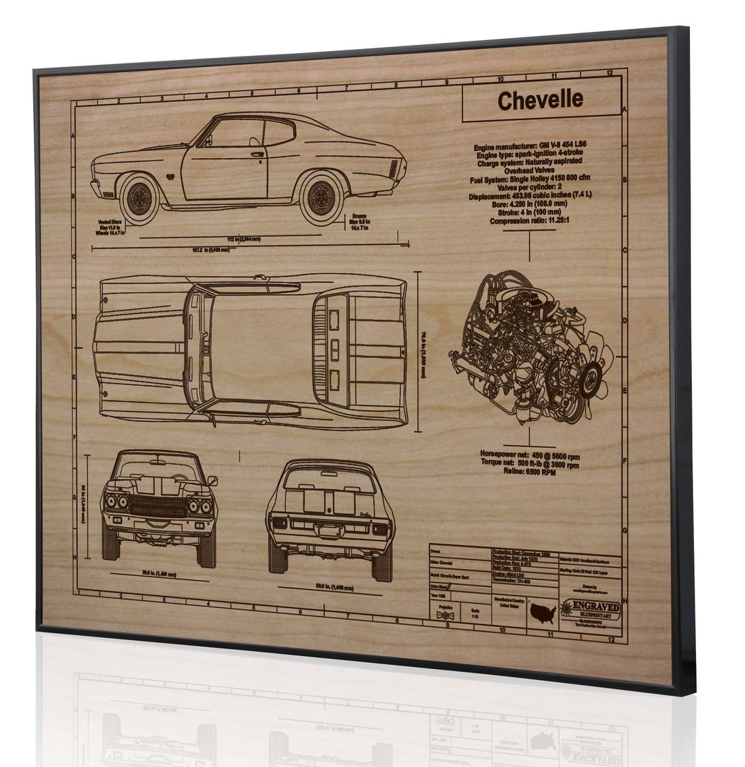 Chevrolet Chevelle 454 LS6 Laser Engraved Wall Art Blueprint - Etsy