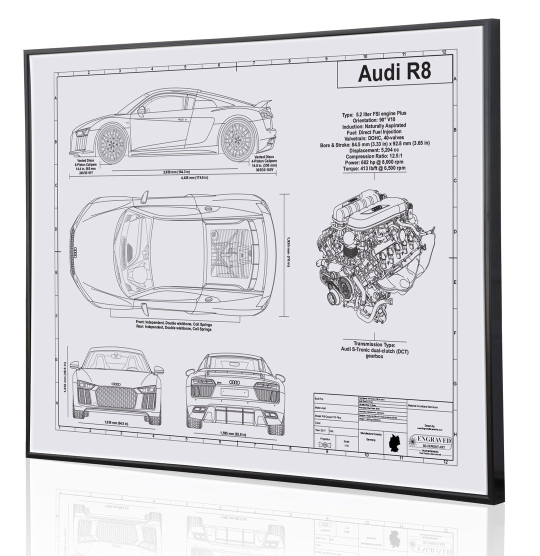Audi R8 V10 Plus Laser Engraved Wall Art. Engraved on Metal, Acrylic or ...