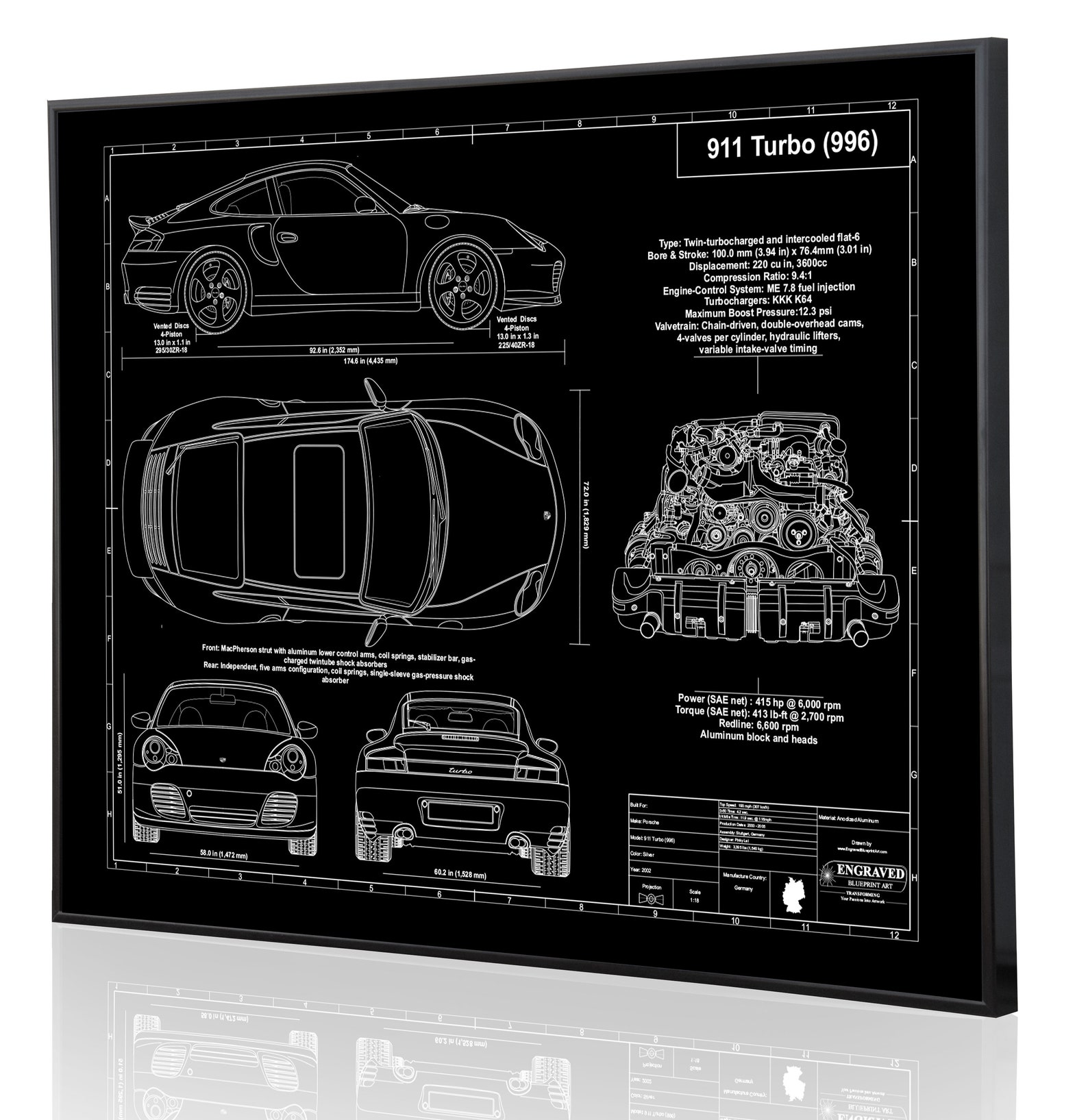 Porsche 911 Turbo 996 Laser Engraved Porsche Wall Art Car - Etsy