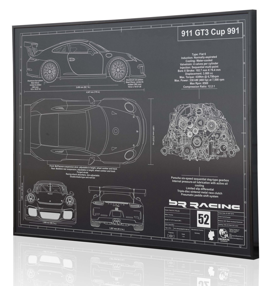 Porsche 911 GT3 Cup 991 Laser Engraved Wall Art Poster Porsche Car ...