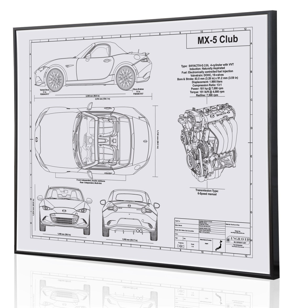 Mazda MX-5 Club 4th Generation Personalized Blueprint Laser | Etsy