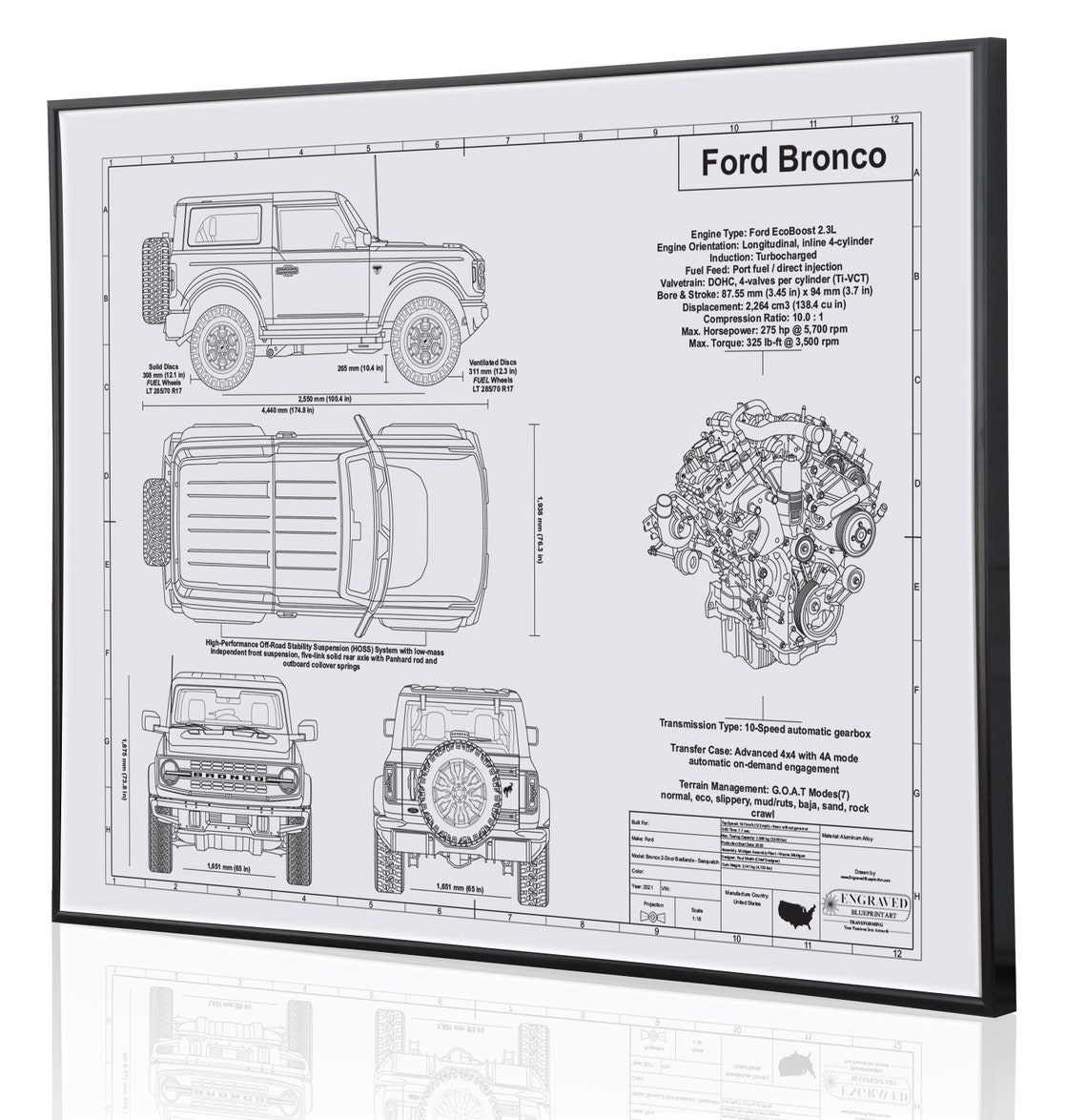 Ford Bronco 2021 2-door Laser Engraved Wall Art. Blueprint - Etsy